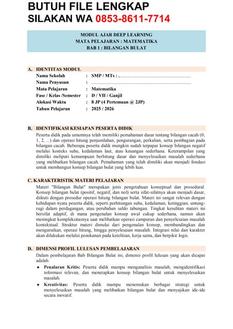 Modul Ajar Matematika Kelas 7 Deep Learning | PDF