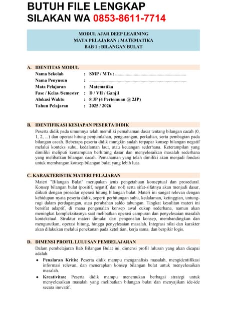 Modul Ajar Matematika Kelas 7 Deep Learning | PDF