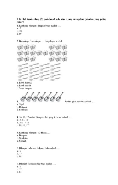 Soal latihan uts mate kelas 1 sem 1 ktsp | PDF