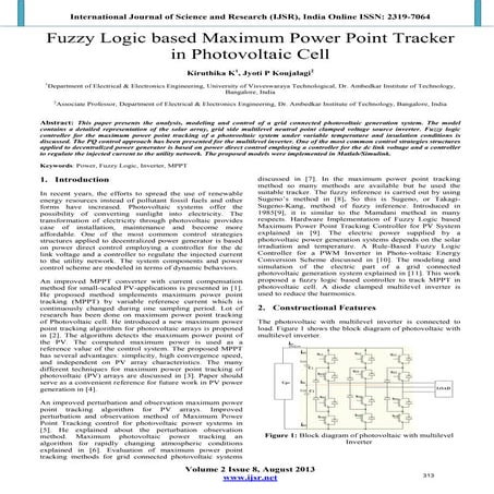 Fuzzy Logic based Maximum Power Point Tracker in Photovoltaic Cell | PDF