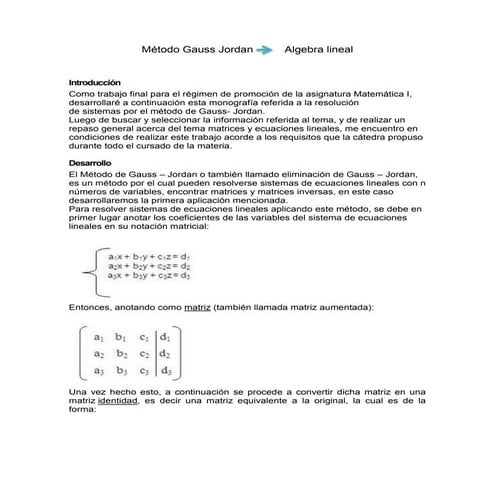 Método gauss jordan algebra lineal | PDF
