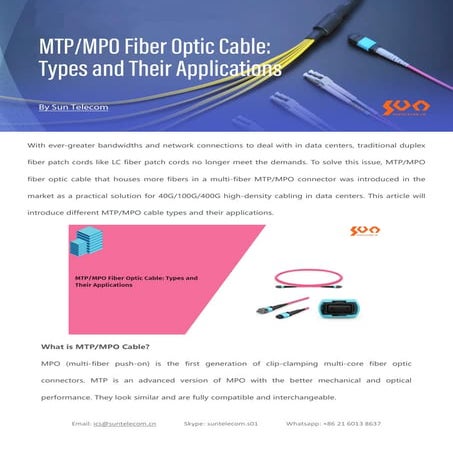 MTP/MPO Fiber Optic Cable：Types and Their Applications | PDF