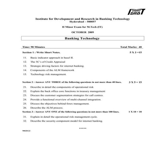 Banking Technology (Mid Term 1) Papers sep-2012 | DOC