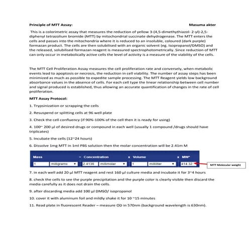 PRINCIPLES AND APPLICATIONS OF CELL VIABILITY ASSAY (MTT ASSAY)