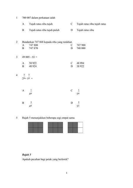 100 soalan Matematik Ting1 | PDF