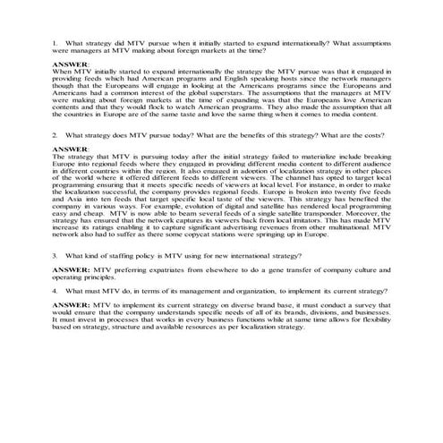 Mtv Network: A Global Brand Goes Local Case study solutions. | DOCX