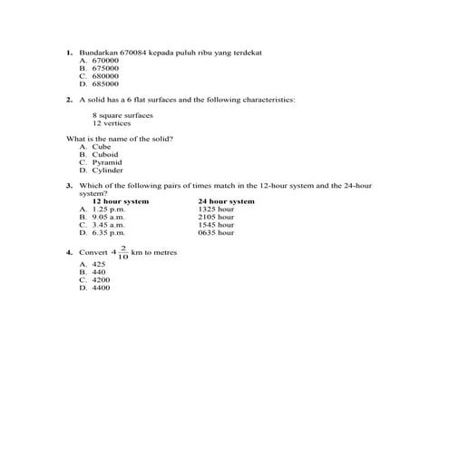 Mathematics exam paper year 5(dlp) | DOCX