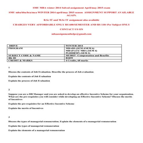 Mu0015 –compensation and benefits winter 2014 | PDF