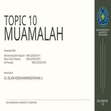 Topic 10 Materi Muamamalah Mata Kuliah Al Islam Kemuhammadiyahan | PPT