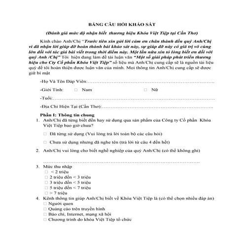 Muc do nhan biet thuong hieu va long trung thanh cua khach hang doi voi ...