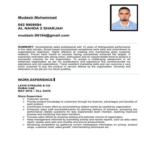 Mudasir cv | DOC | Sales | Business