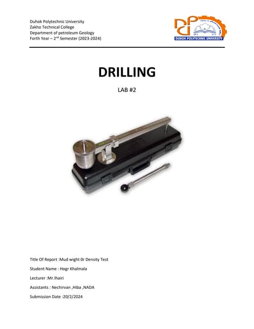 Mud balance test (drilling fluid lab test) | PDF