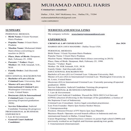 Complete biodata of I Gusti Haris pradana or Muhamad Abdul Haris | PDF