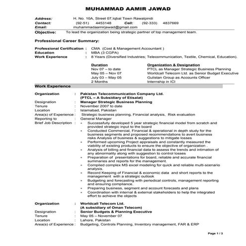Muhammad Aamir Jawad Cv | DOC