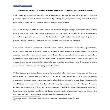 Muhammad abduh dan rasyid ridha terhadap pembaharu kepustakaan islam | PDF