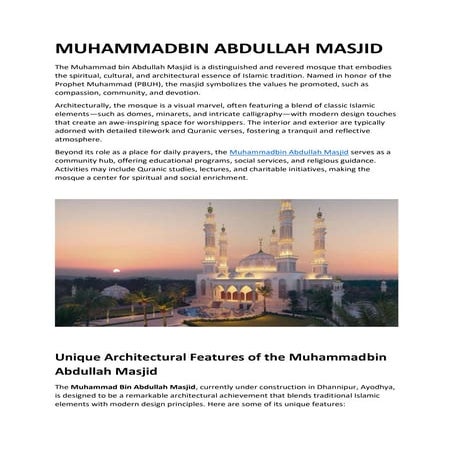 MUHAMMADBIN ABDULLAH MASJID DESIGN AND PHOTOS | PDF