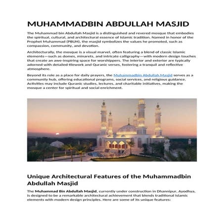 MUHAMMADBIN ABDULLAH MASJID DESIGN AND PHOTOS | DOCX