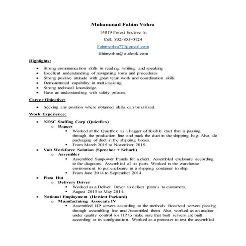 Muhammad fahim vohra resume 1 | DOCX