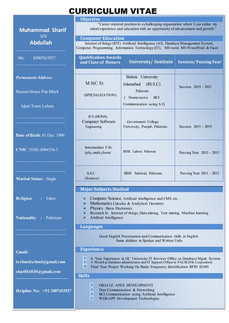 MUHAMMAD SHARIF CV | PDF
