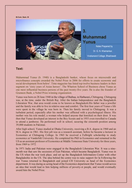 Presentation about Muhammad Yunus | PPTX | Business Banking & Finance ...