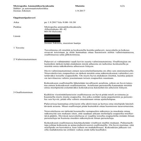 Muistio: Palaveri, neuvottelu vai kokous? | PDF