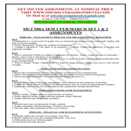 Muj mba sem 1 set 2 assignments 9967480770 | DOCX