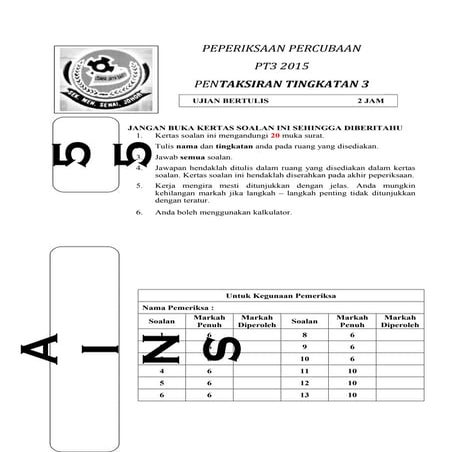 Muka depan soalan | PDF