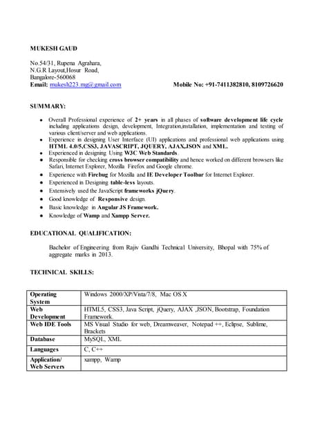 Mukesh_Resume(1+EXP) | PDF