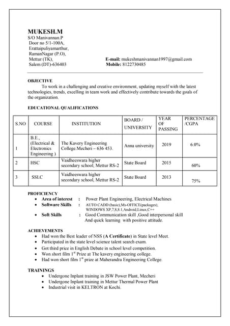tamil resume | DOCX