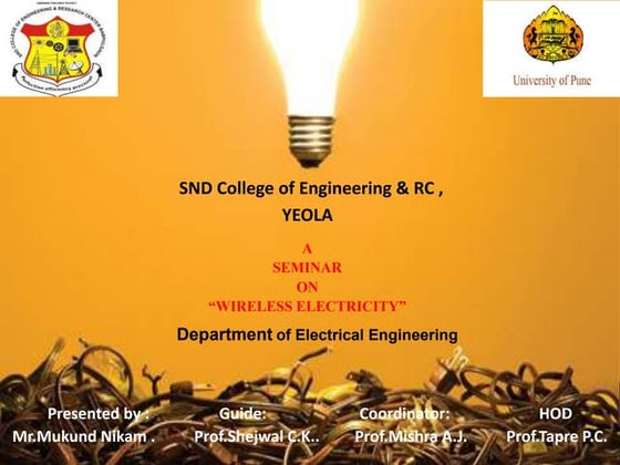 Wireless electricity power point presentation | PPT