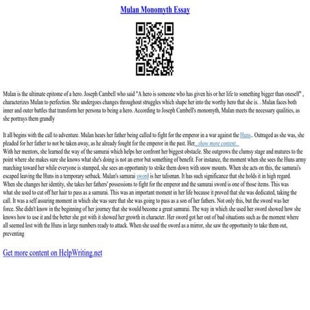 Mulan Monomyth Essay | PPT