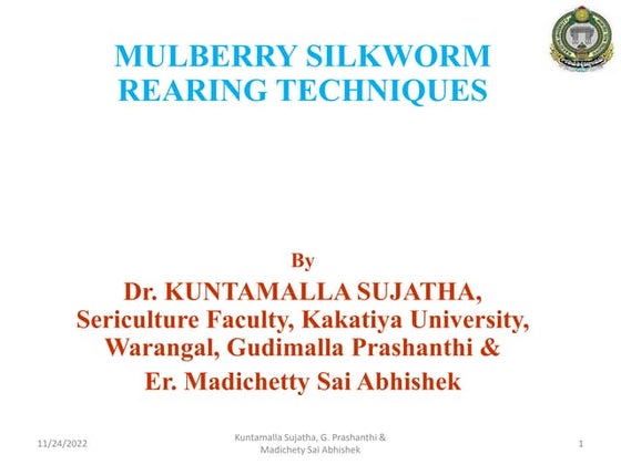 Sericulture - Post Cocoon Technology / Processing of Cocoons | PPT