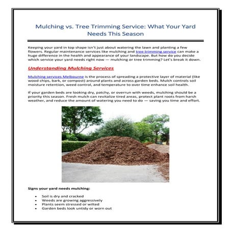 Mulching vs. Tree Trimming Service What Your Yard Needs This Season | PDF
