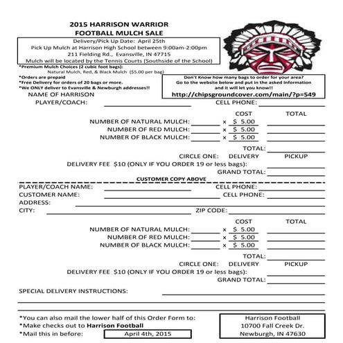 Harrison Football Mulch Order Form | PDF | Phone Services | Home Utilities