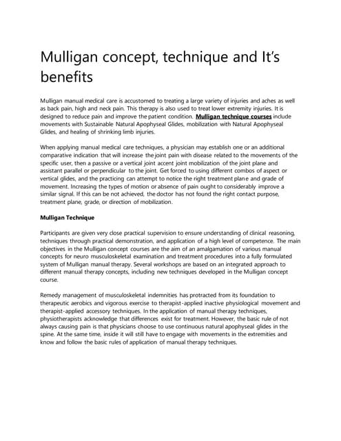 Principles of mulligan | PPTX | Physical Therapy | Wellness