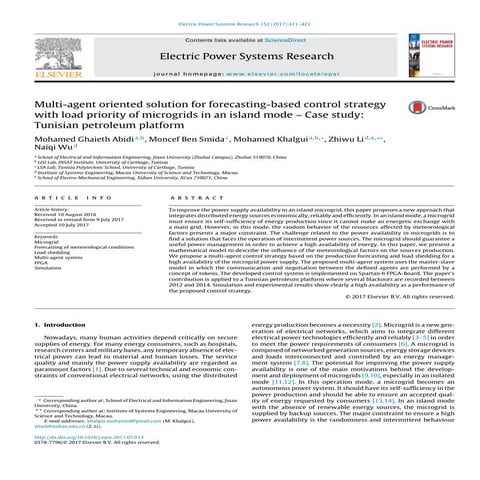 Multi agent oriented solution for forecasting-based control strategy with load priority of ...