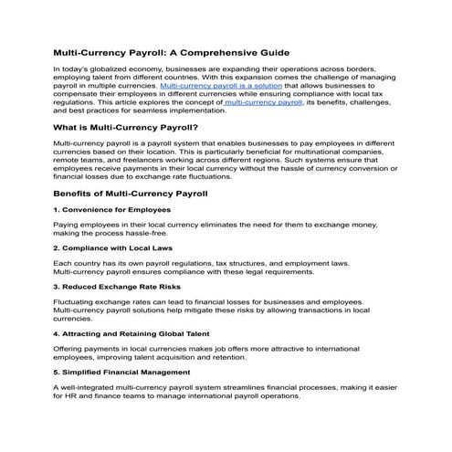 Multi-Currency Payroll: Simplify Global Employee Payments | PDF