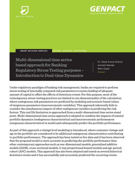 Multi Dimensional Time Series Based Approach For Banking Regulatory