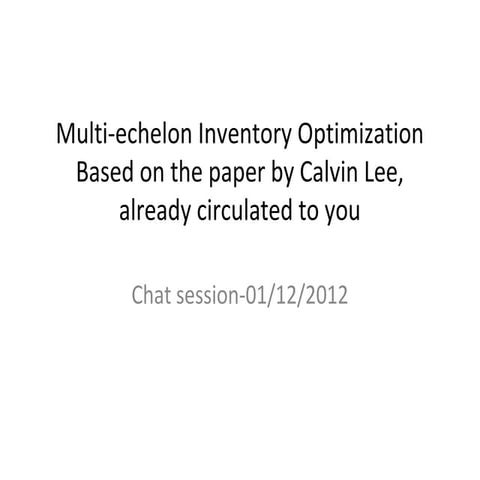 Multi echelon inventory optimization | PPT