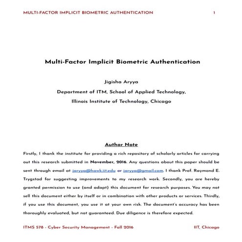 Multi-factor Implicit Biometric Authentication | PDF
