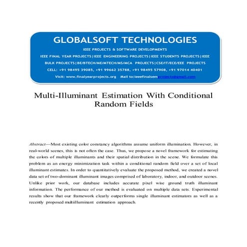 Ieee 2014 Matlab Image Processing Projects Multi Illuminant Estimation With Conditional Random