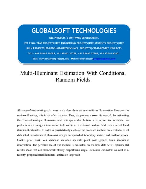 Ieee 2014 Matlab Image Processing Projects Multi Illuminant Estimation With Conditional Random