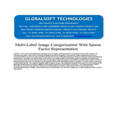Ieee 2014 Matlab Image Processing Projects Multi Label Image Categorization With Sparse Factor 