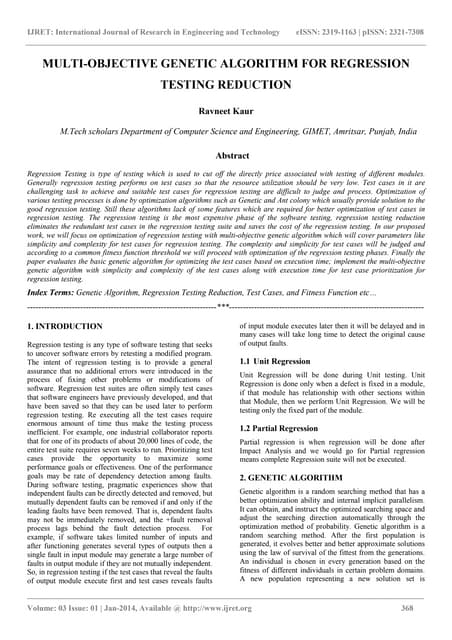 Multi Objective Genetic Algorithm For Regression Pdf