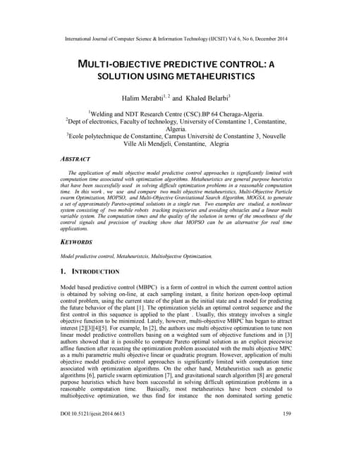 Multi Objective Predictive Control A Solution Using Metaheuristics Pdf