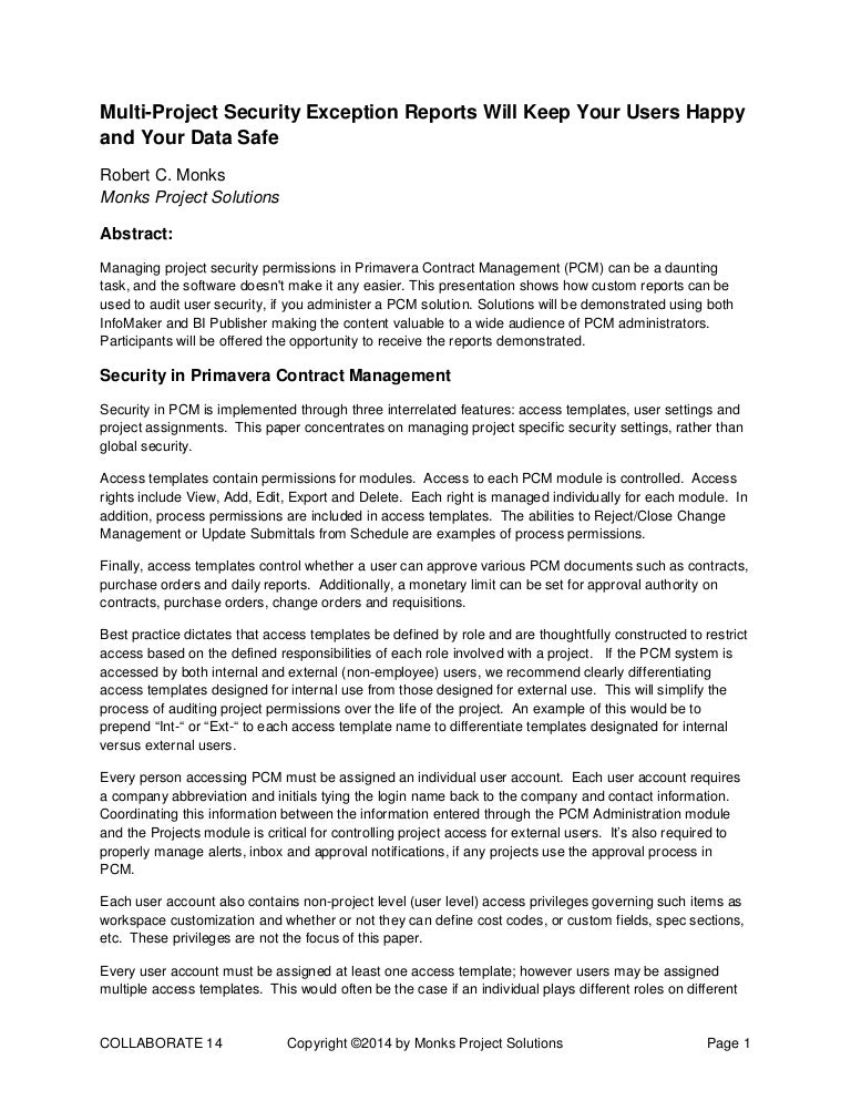 Multi project security exception reports - Oracle Primavera P6 Colla…