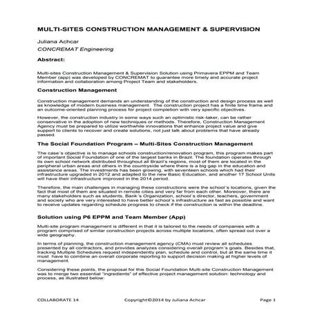 Multi sites construction management and supervision - Oracle Primavera ...