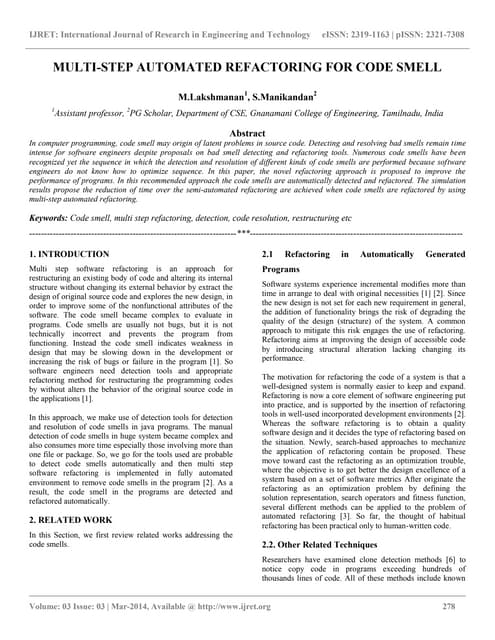 Multi Step Automated Refactoring For Code Smell Pdf Web Development