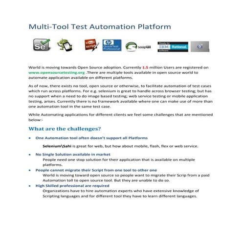 Multi Tool Test Automation Platform Pdf