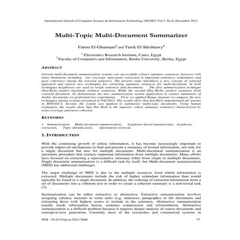 Multi Topic Multi Document Summarizer Pdf